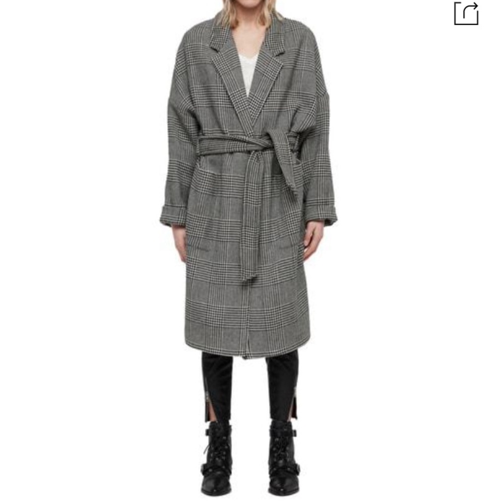 All Saints Lara Check Houndstooth Wool Coat - Gem